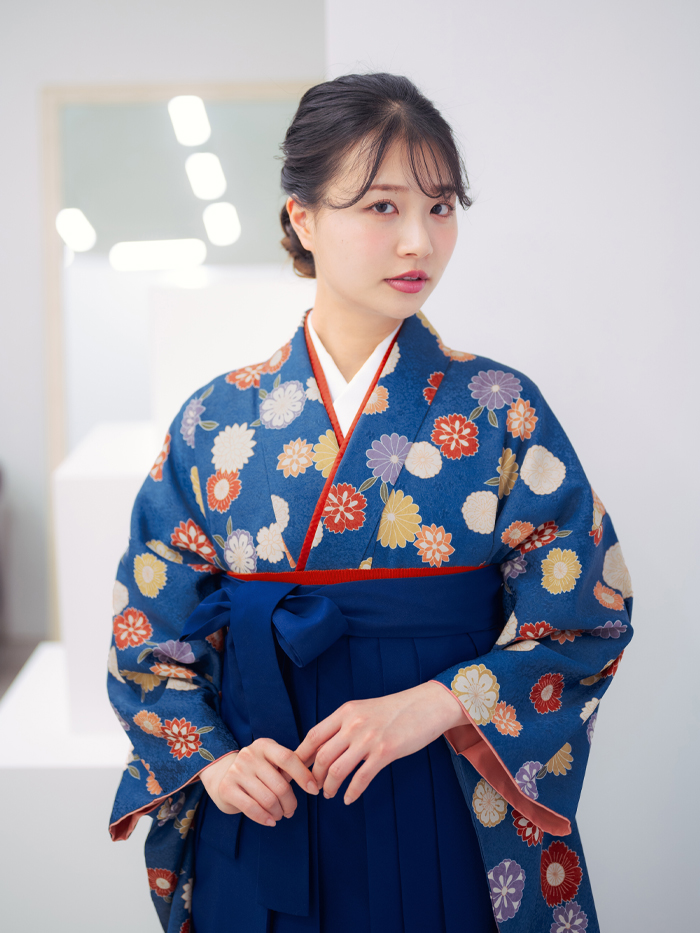 袴レンタル｜卒業式｜二尺袖 着物のみ｜八重菊尽くし 藍