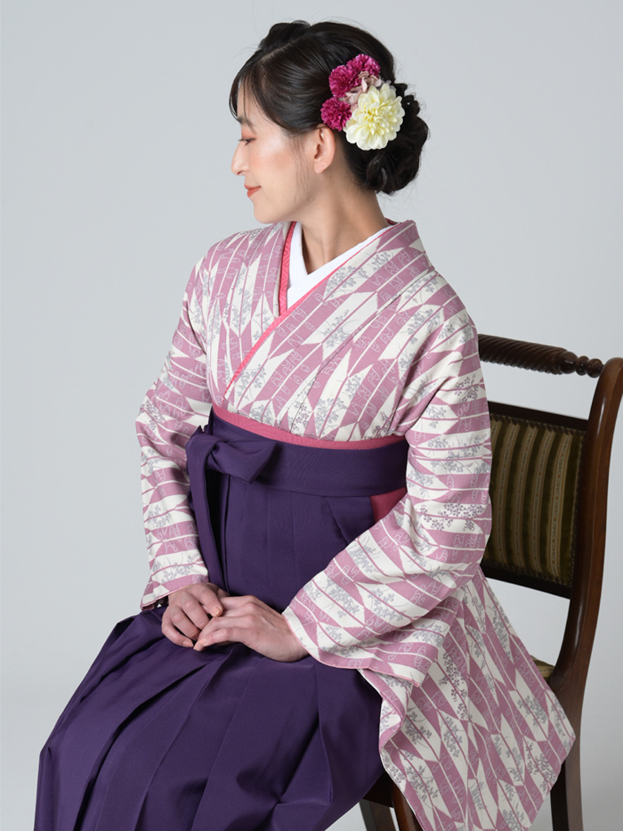 袴レンタル｜卒業式｜全国宅配｜矢絣 流水に萩＋紫無地袴